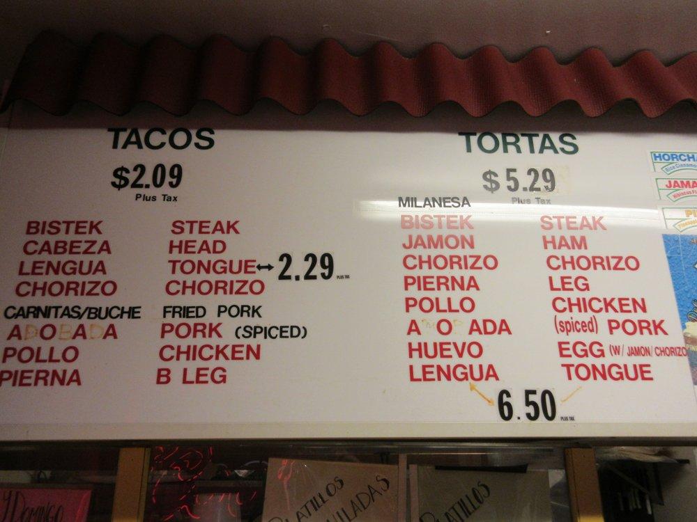 Menu at La Fortuna Bakery, Williams