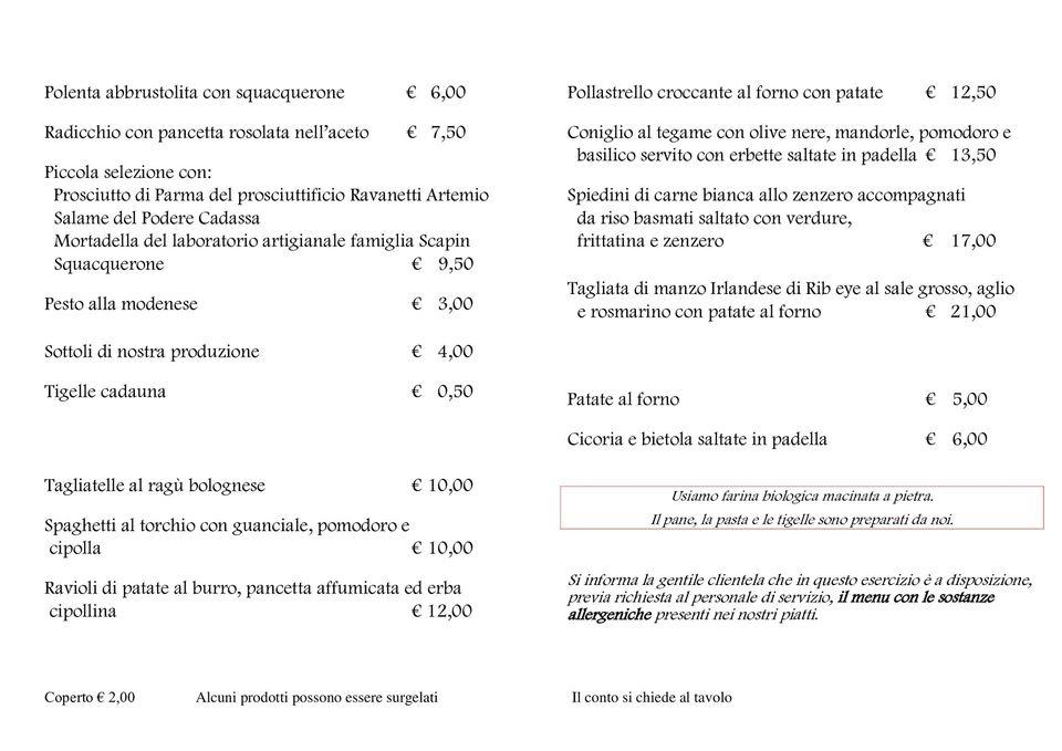 Menu da Trattoria Monte Donato ristorante, Bologna