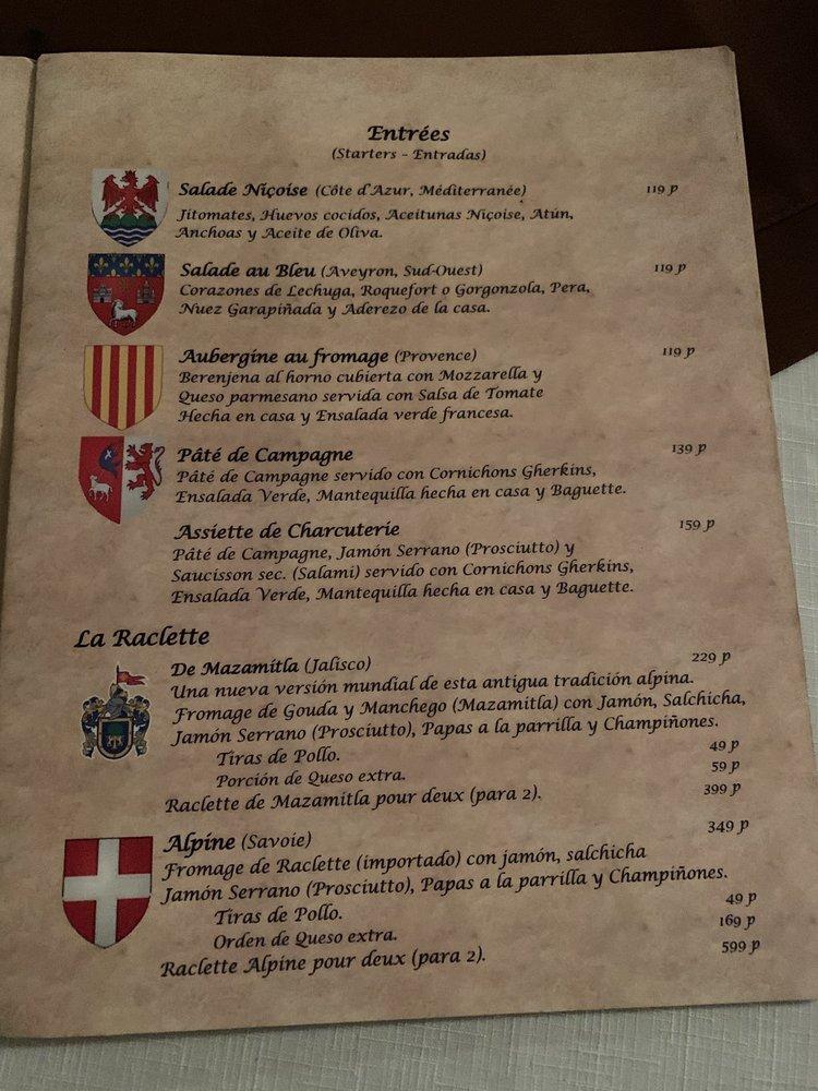 Carta de Oui Oui Restaurant Français, Ajijic