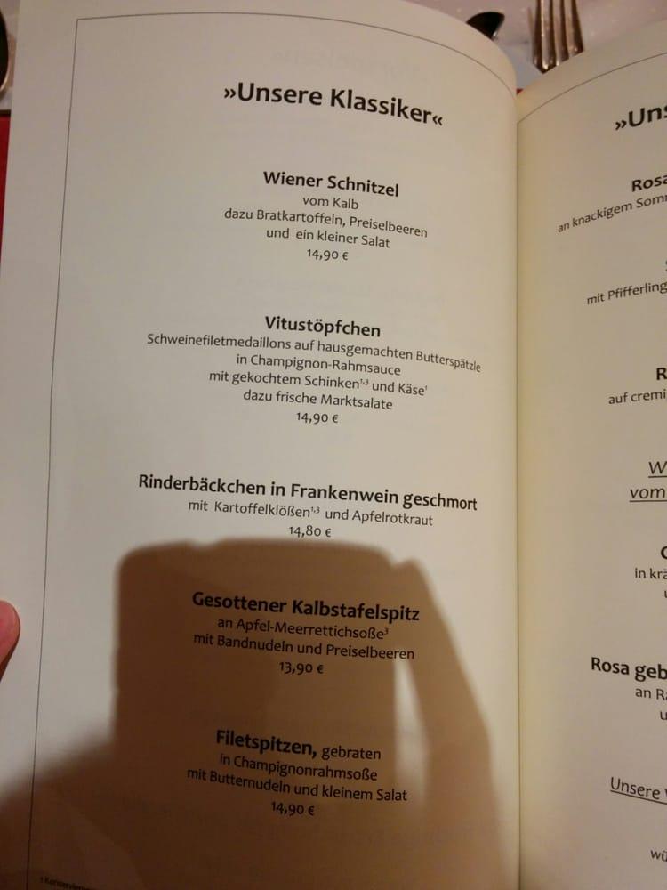 Speisekarte von Restaurant Rokoko, Veitshöchheim