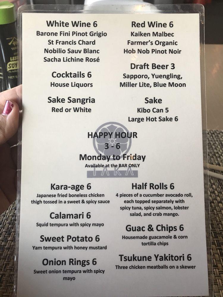 Menu at Taka restaurant, Asbury Park