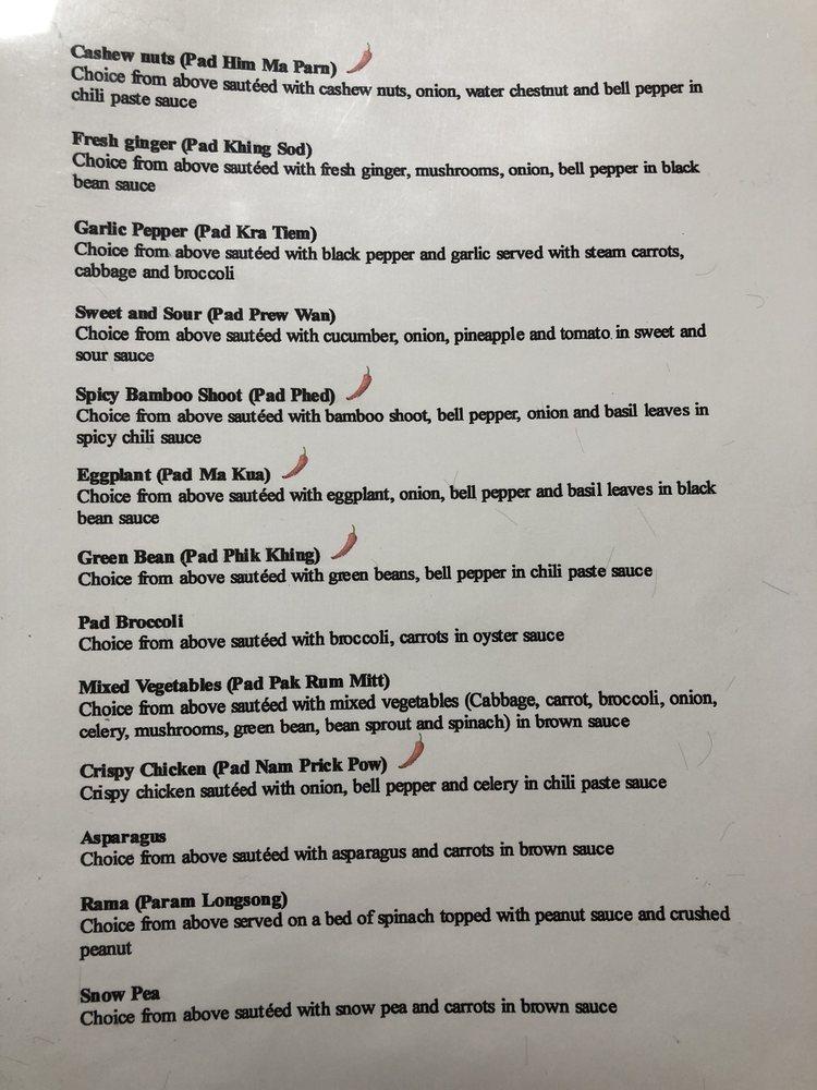 Menu at Thai House restaurant, Cameron Park