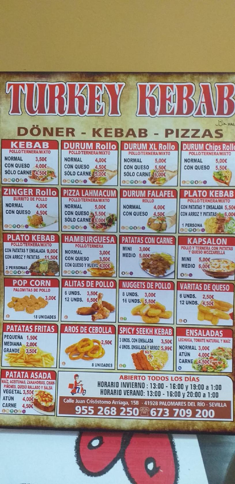Carta del restaurante Turkey kebab (Palomares Del Rio), Palomares del Río
