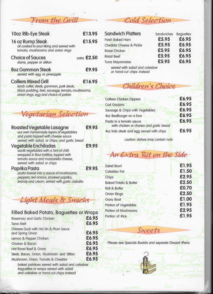 Menu at Colliers Arms pub & bar, St Helens