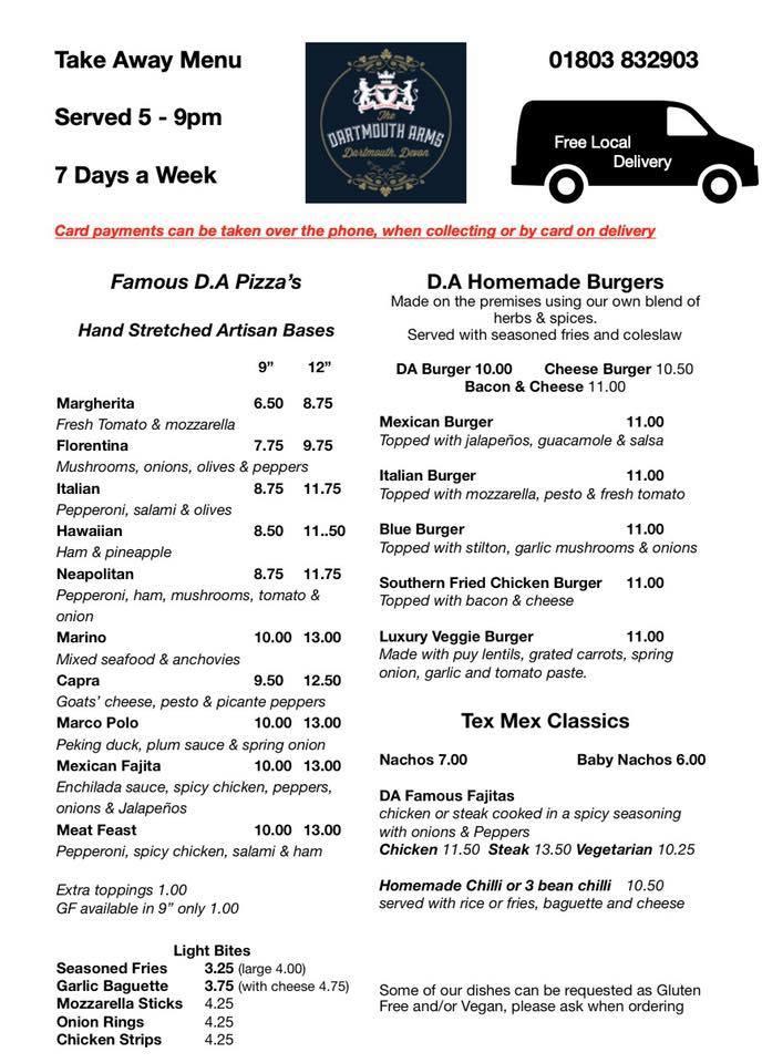 Menu at Dartmouth Arms pub & bar, Dartmouth