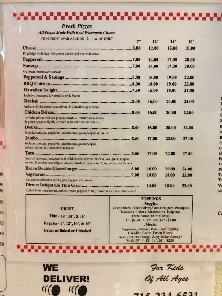 Menu at Kid's Korner Pizza pizzeria, Rice Lake