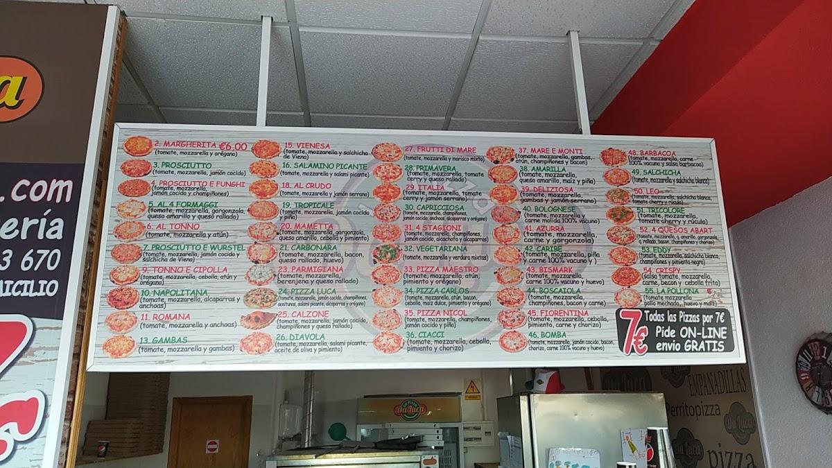 Carta del restaurante Pizza Da Luca, Candelaria, Edificio Brisamar 2