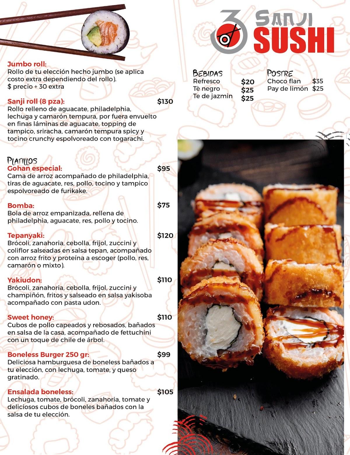 Menu at Sanji Sushi restaurant, Hermosillo