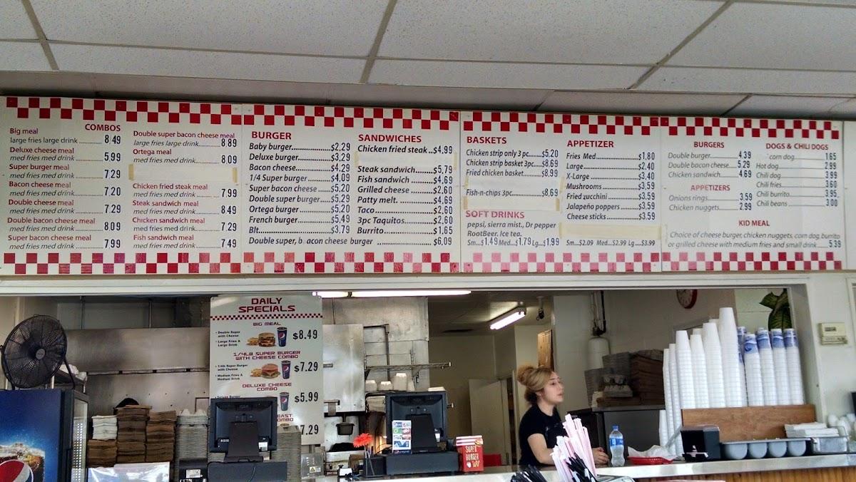 Menu at Super Burger Drive-in restaurant, Gilroy