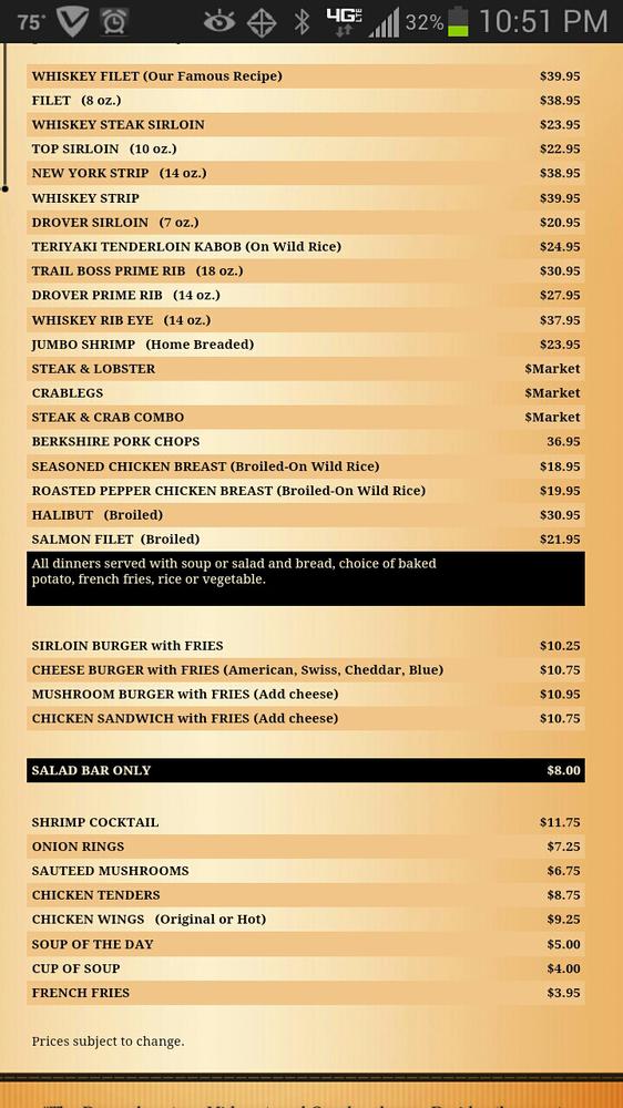 Menu at The Drover pub & bar, Omaha, S 73rd St