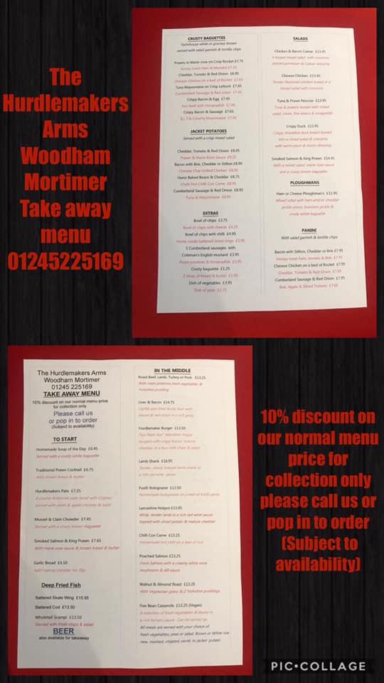 Menu at The Hurdlemakers Arms pub & bar, Woodham Mortimer, Post Office Rd