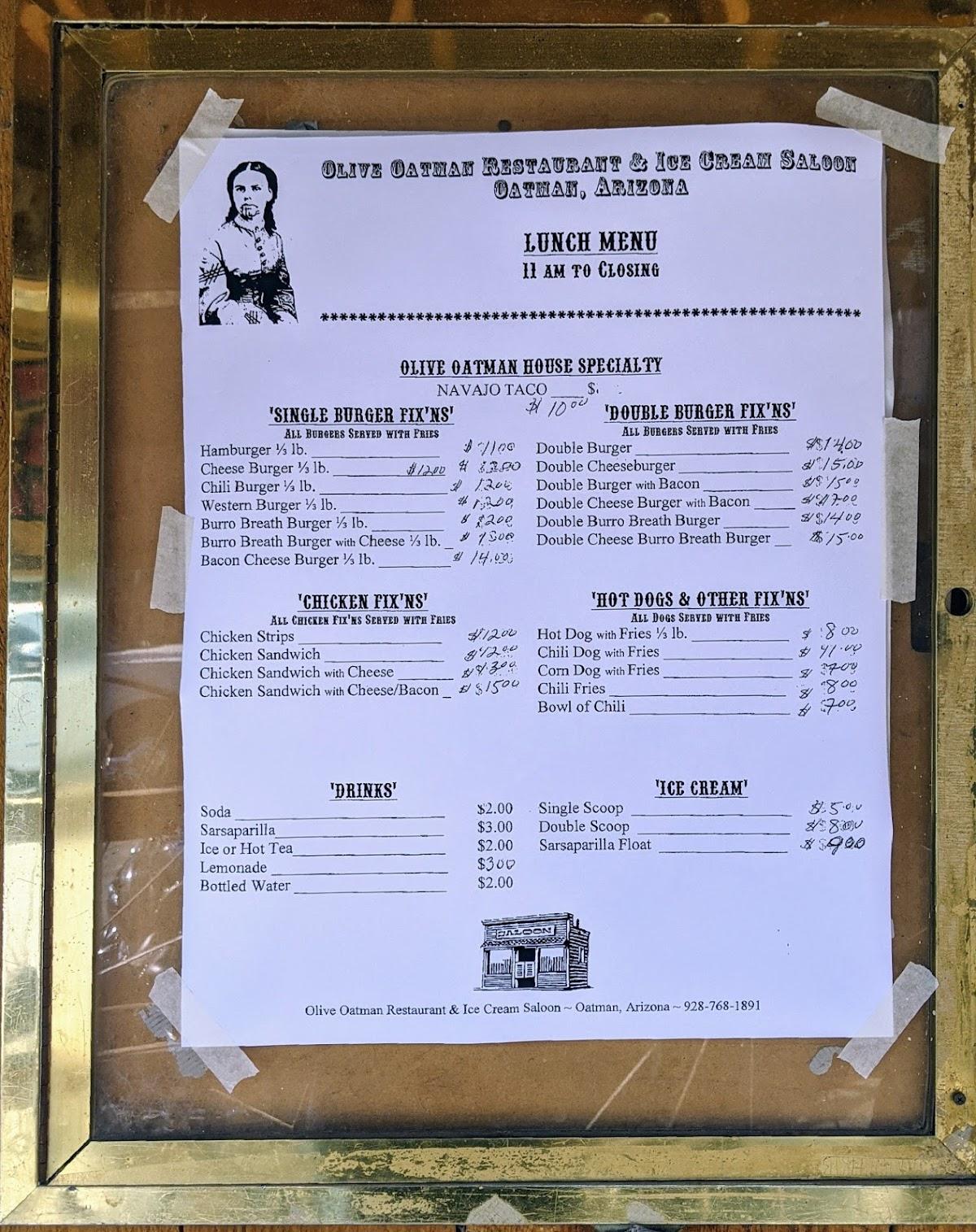 Olive Oatman Restaurant & Saloon, Oatman - Restaurant menu, prices and ...