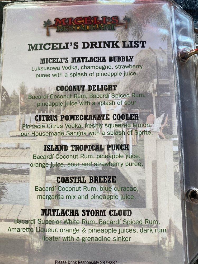 Menu of Miceli's Restaurant, Matlacha - reviews and ratings