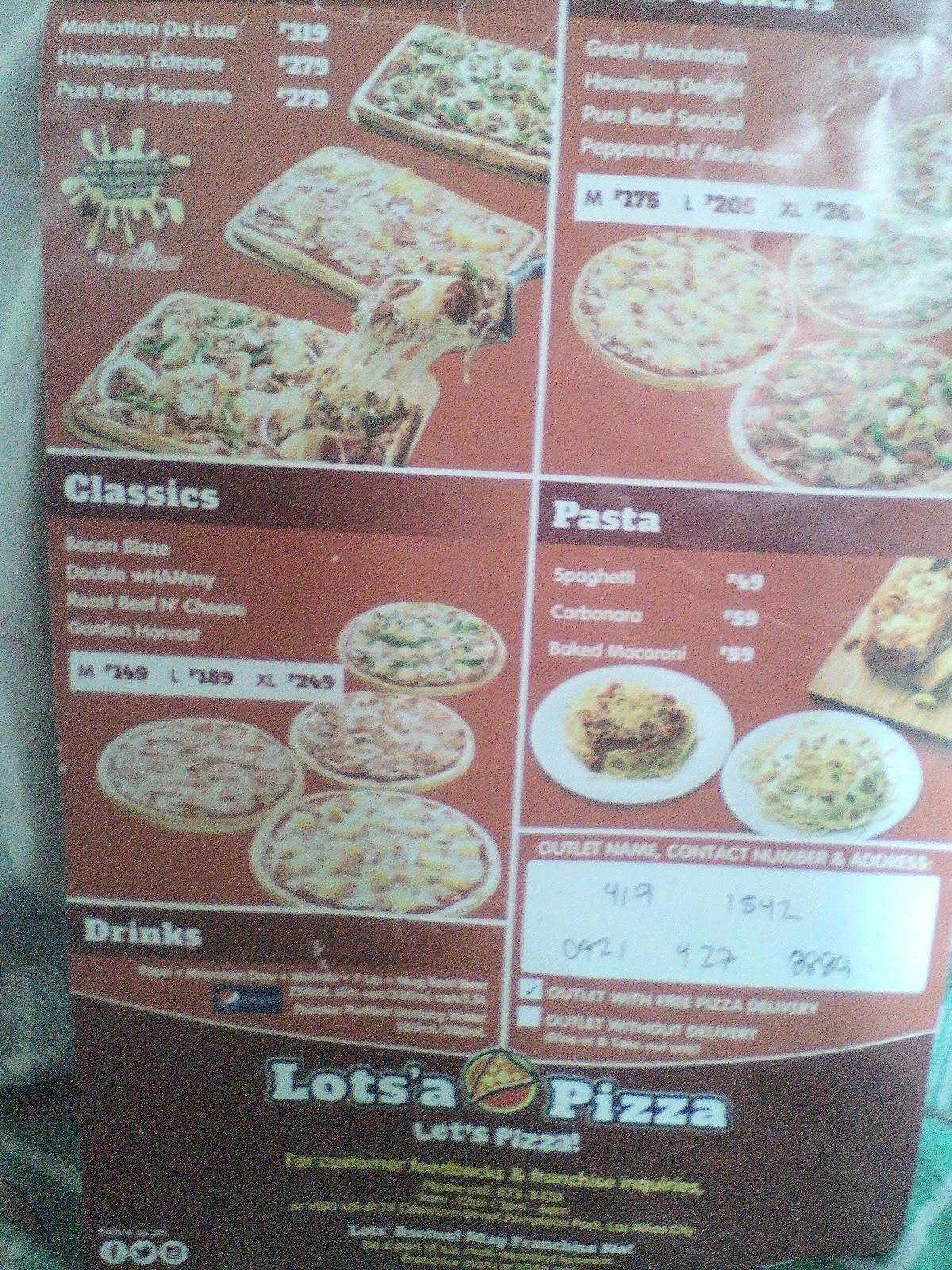 Lots'a Pizza, Trece Martires - Restaurant menu, prices and reviews