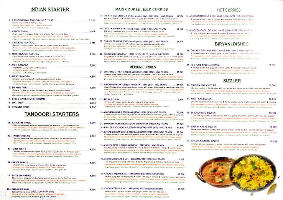 Red rose indian restaurantin san pedrodelpinatar restaurant menu and ...
