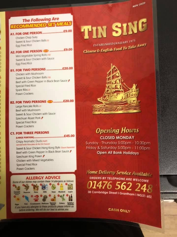 Tin sing grantham restaurant menu - Restaurant Guru