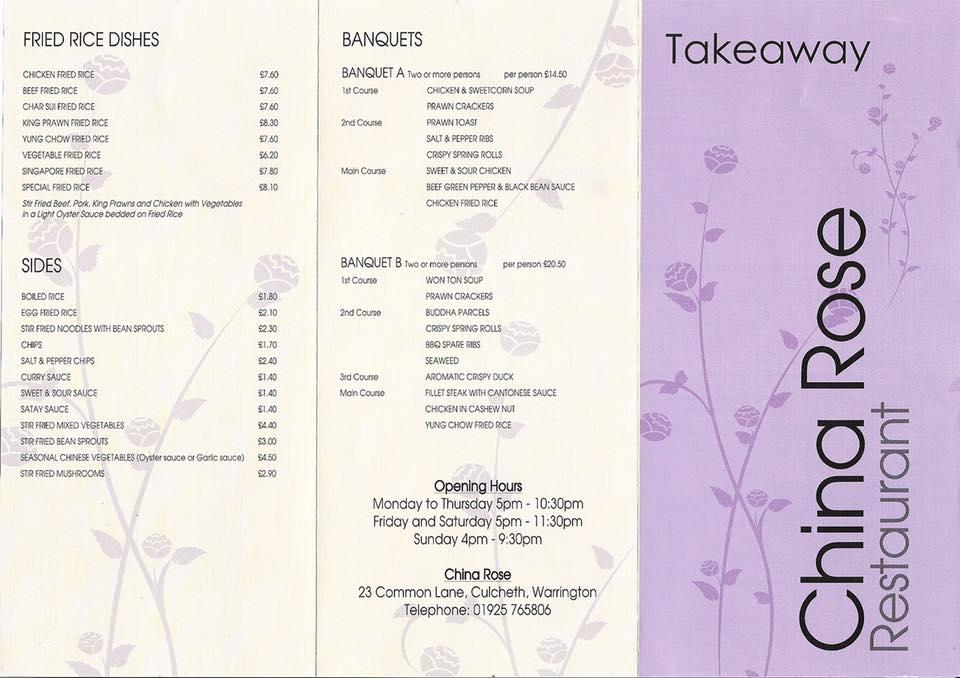 China rose culcheth restaurant menu - Restaurant Guru