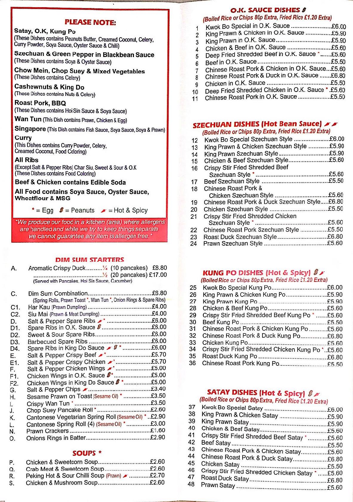 Kwok bo takeaway allerton bywater restaurant menu - Restaurant Guru