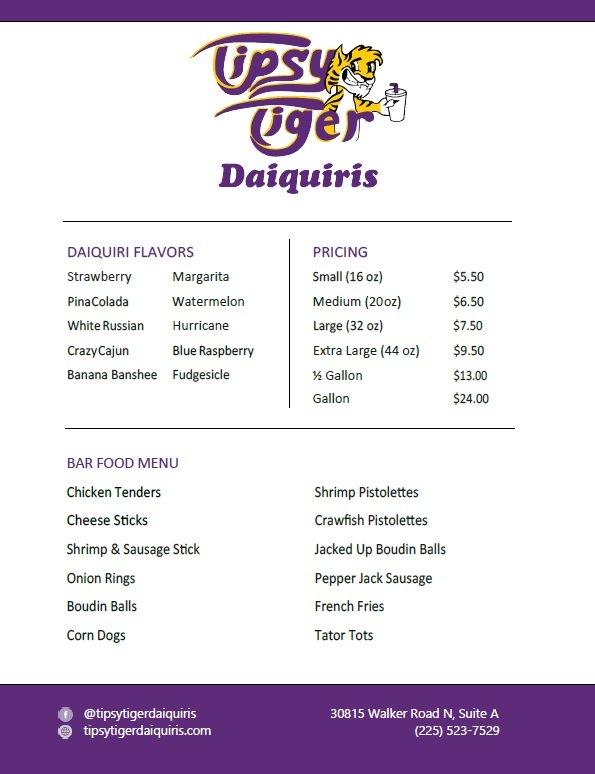 Tipsy Tiger Daiquiris in Walker - Restaurant menu and reviews