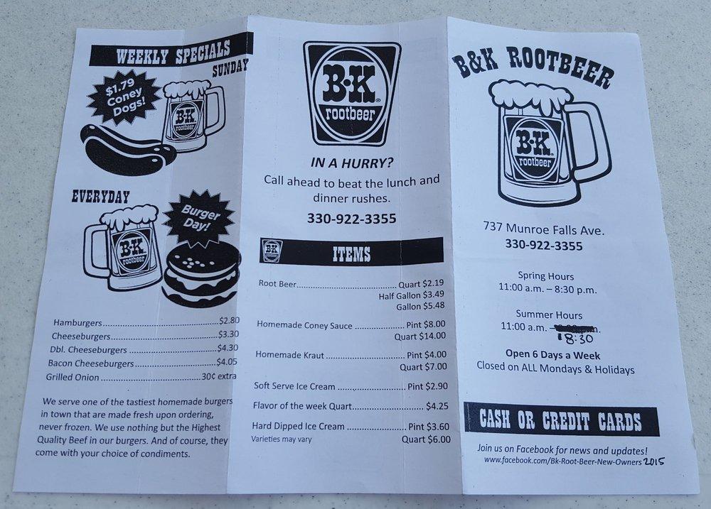 B & K Root Beer Drive In in Akron - Restaurant menu and reviews