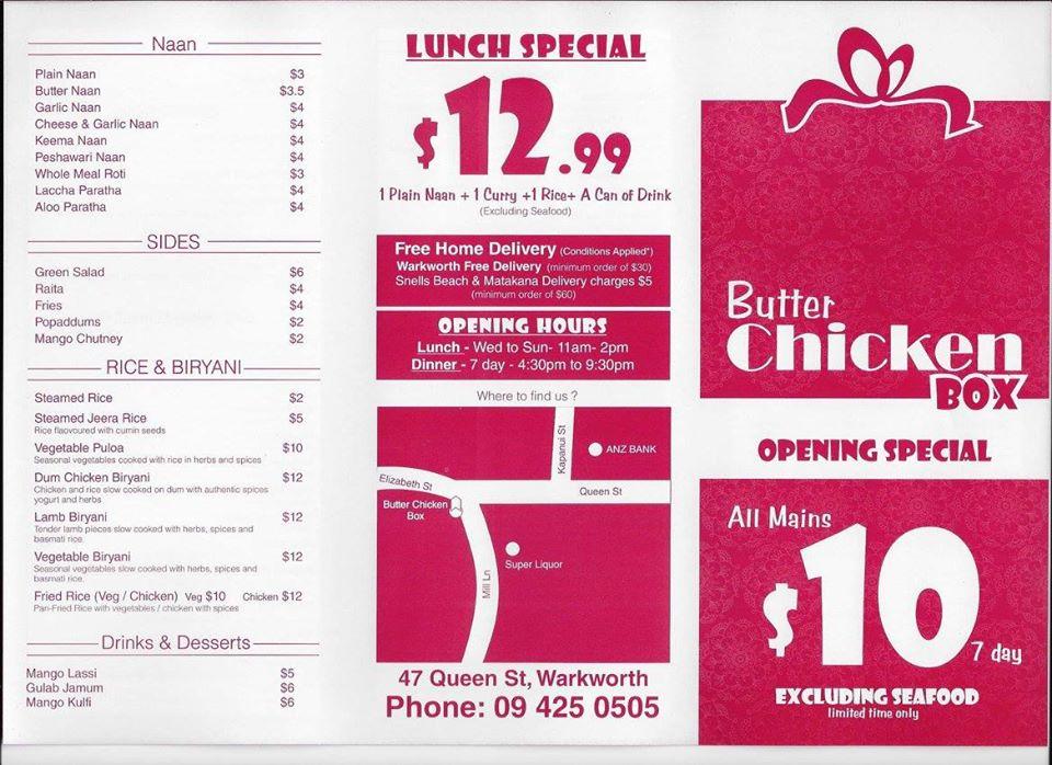 Butter Chicken Box in Warkworth - Restaurant menu and reviews