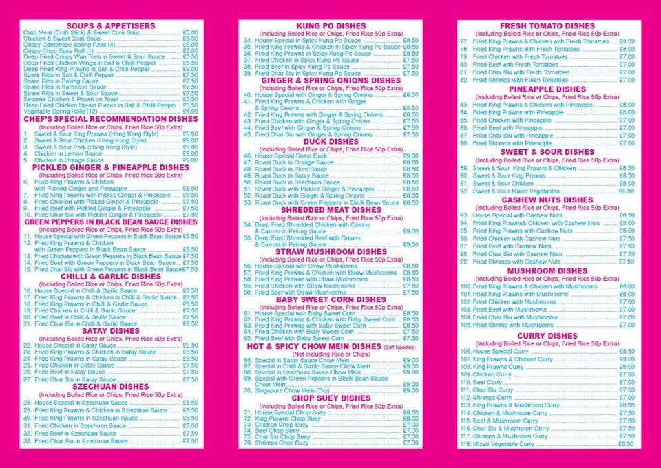 South Pelaw Chinese Takeaway, Chester-le-Street - Restaurant menu ...