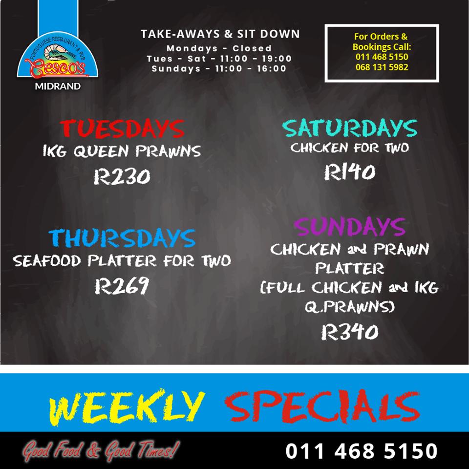 Cesco's Midrand, Carlswald restaurant, Midrand, 139 Seventh Rd ...