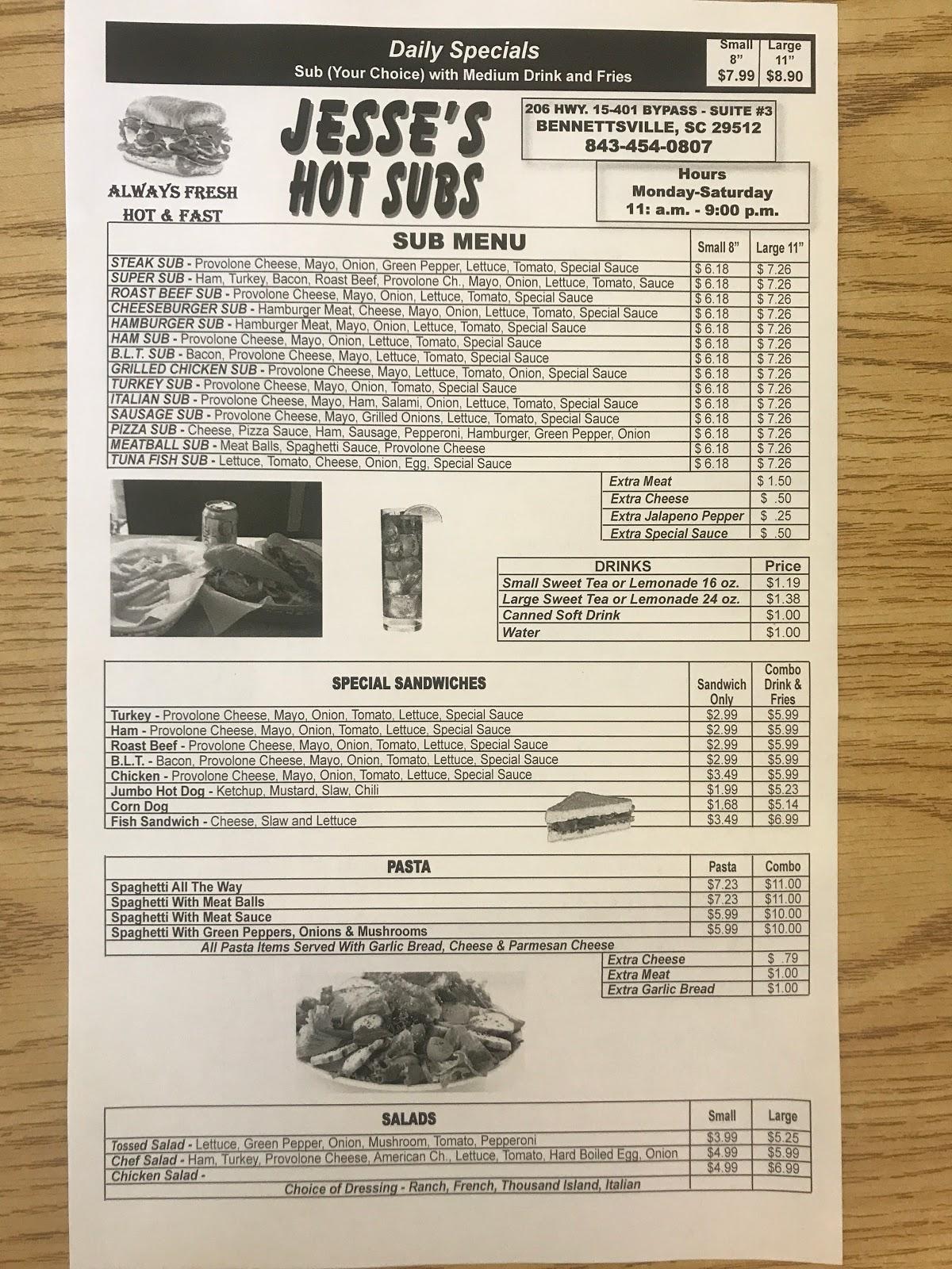 Jesse's Hot Subs, Bennettsville - Restaurant menu, prices and reviews