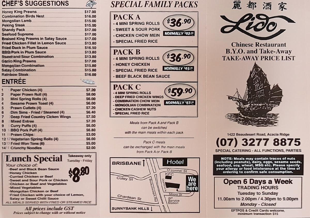 Lido Chinese Restaurant, Acacia Ridge - Restaurant menu, prices and reviews