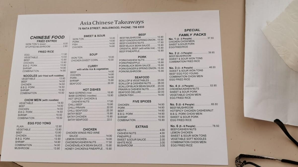Asia Chinese Takeaways, Inglewood - Restaurant menu, prices and reviews