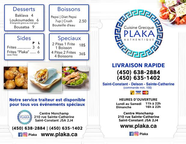 Restaurant Plaka Cuisine Grecque in Saint-Constant - Restaurant menu ...