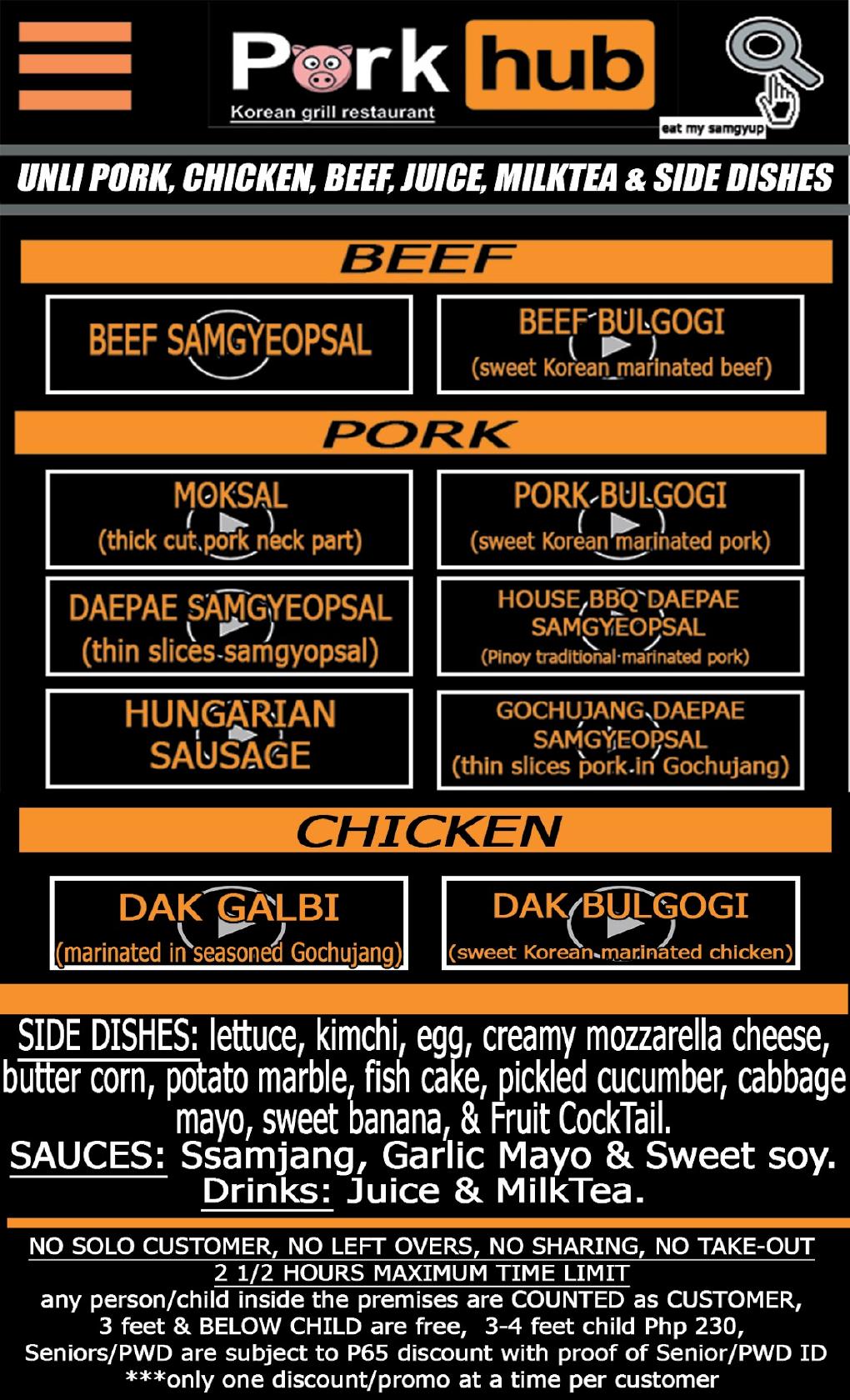 Pork Hub Korean Grill Restaurant, Manila - Restaurant menu, prices and ...