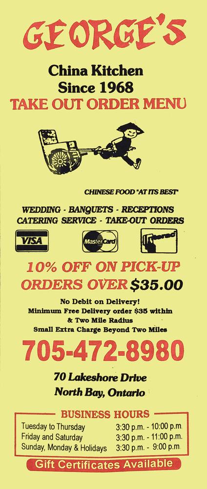 George's China Kitchen, North Bay - Restaurant menu, prices and reviews