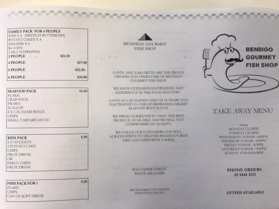 Bendigo Gourmet Fish Shop White Hills, White Hills - Restaurant menu ...