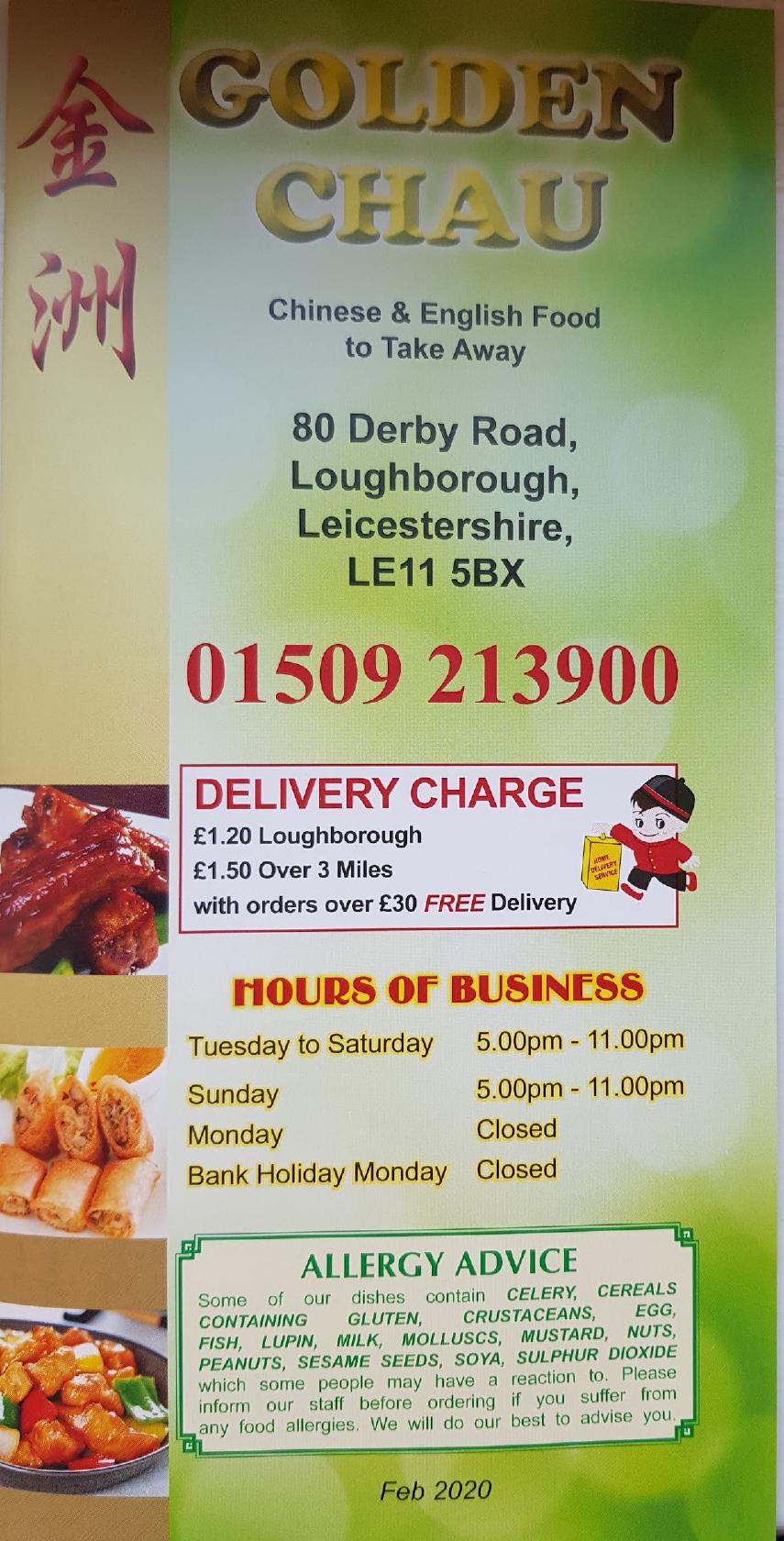 Golden Chau, Loughborough - Restaurant menu, prices and reviews
