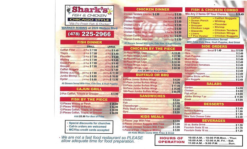 Shark's Fish & Chicken Chicago Style, 2028 Watson Blvd in Warner Robins ...