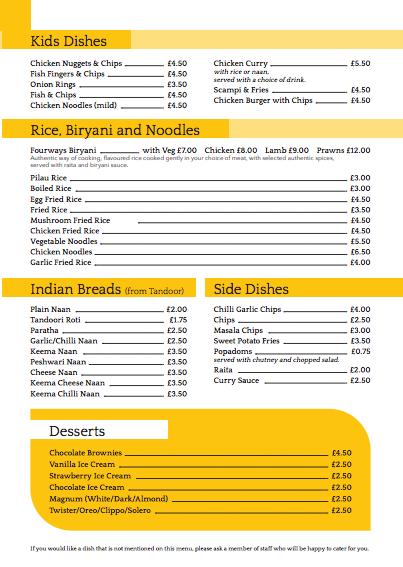 Fourways Bar & Grill, 2 Portway Hill in Rowley Regis - Restaurant menu ...