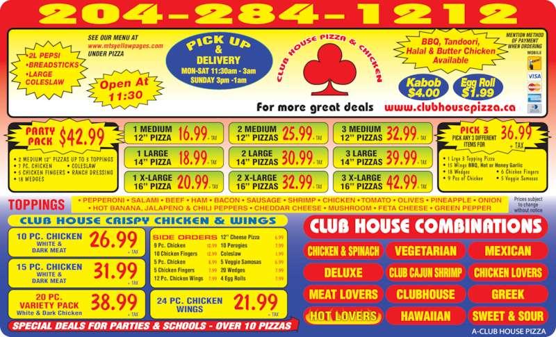 Clubhouse Pizza & Chicken in Winnipeg - Restaurant menu and reviews