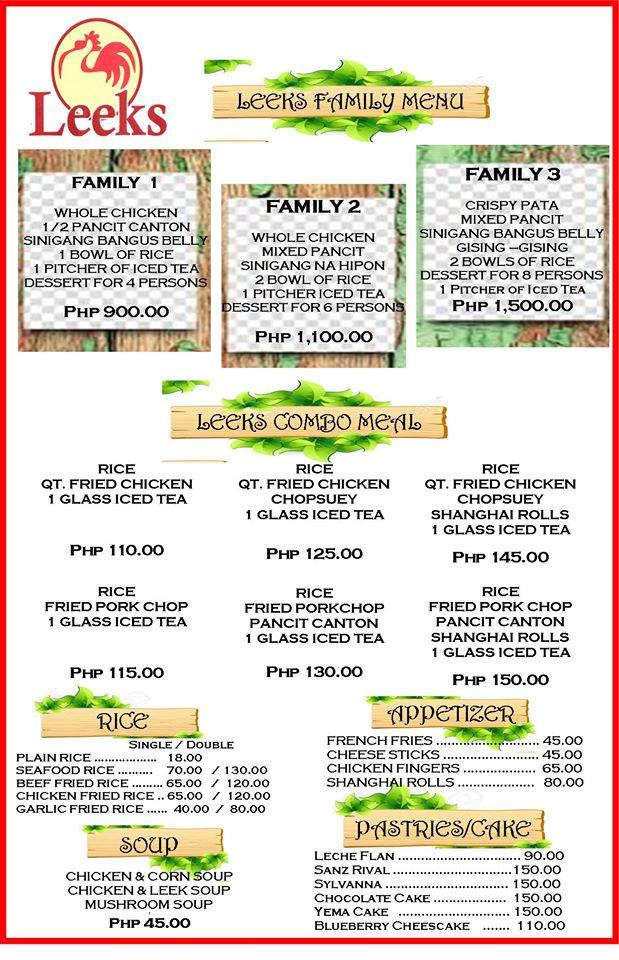 Leeks Restaurant & Catering Services, Cabanatuan City - Restaurant menu ...