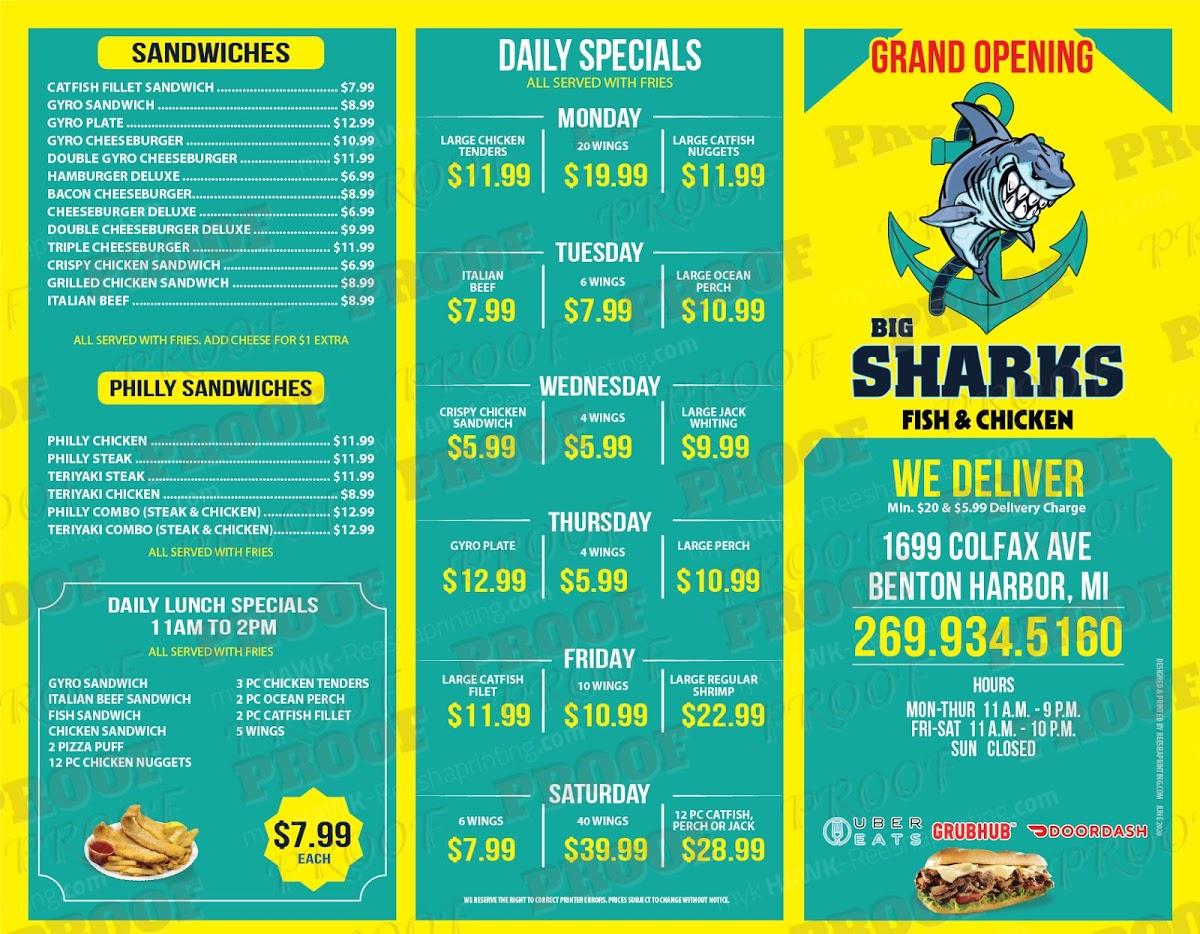 Big Sharks Fish Chicken & More in Benton Harbor - Restaurant menu and ...