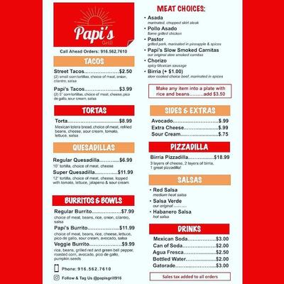 Papi's Grill, Sacramento - Restaurant menu, prices and reviews