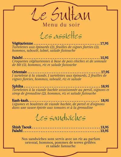 Resto café le Sultan Sherbrooke QC, Sherbrooke - Restaurant menu ...