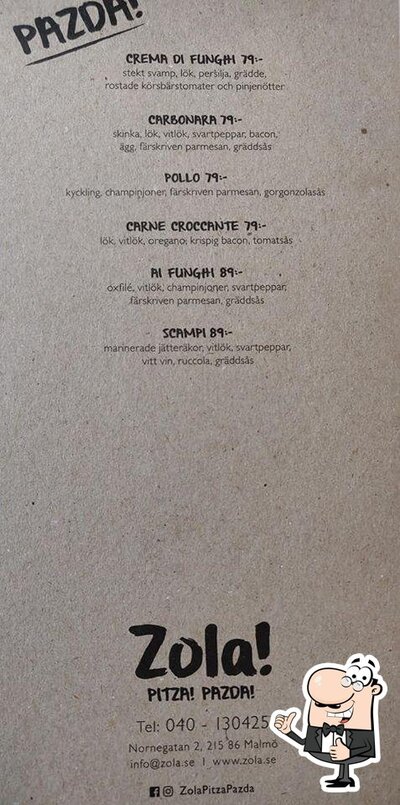 Zola Pitza Pazda, Malmö - Restaurant menu, prices and reviews
