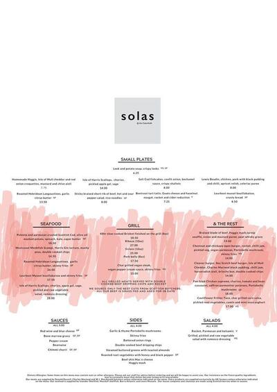 Solas Restaurant, Stornoway - Restaurant menu, prices and reviews