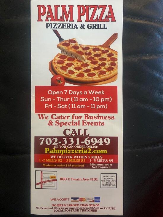 Menu at Palm Pizza 2 pizzeria, Las Vegas, 860 E Twain Ave #101