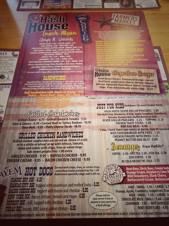 Menu at D&J's Hash House restaurant, Southwick