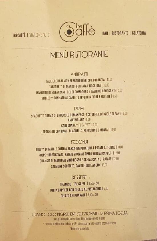 Menu at TreCaffe - Bistro cafeteria, Rome, Via dei Due Macelli