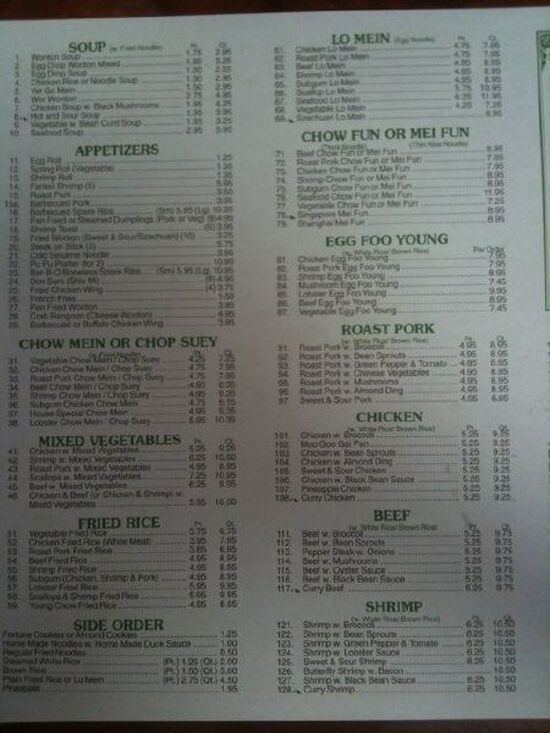 Menu at Shang Hai Express restaurant, Ramsey