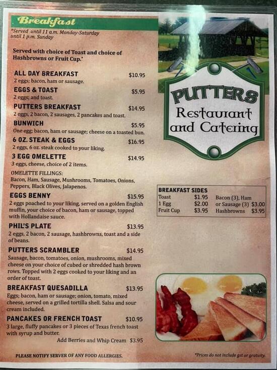 Menu at Putters Restaurant and Catering, Claresholm, 349 39 Ave W