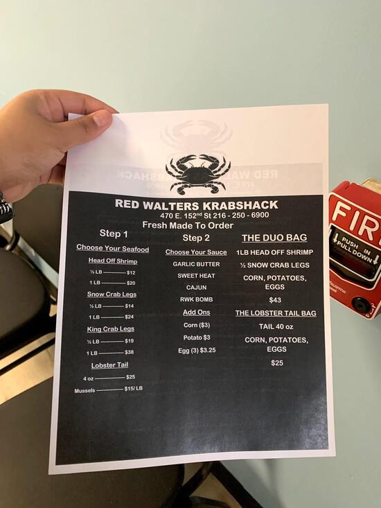 Carta del restaurante Red Walters Krab Shack, Cleveland